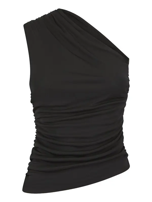 CELESTINE & MAE Aura One-shoulder Ruched Top - Black