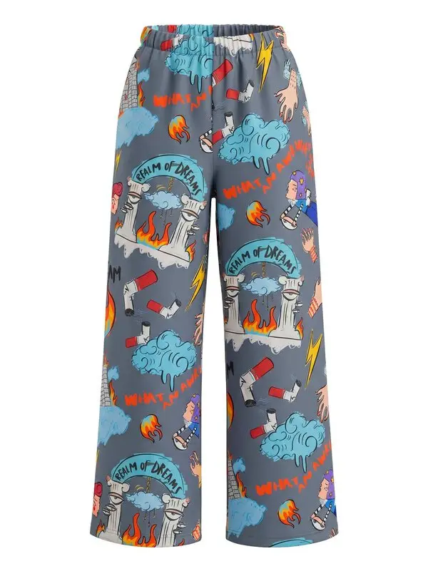KING NAKED Grey Multi-print Cupro-satin Wide-leg Trousers - Gray