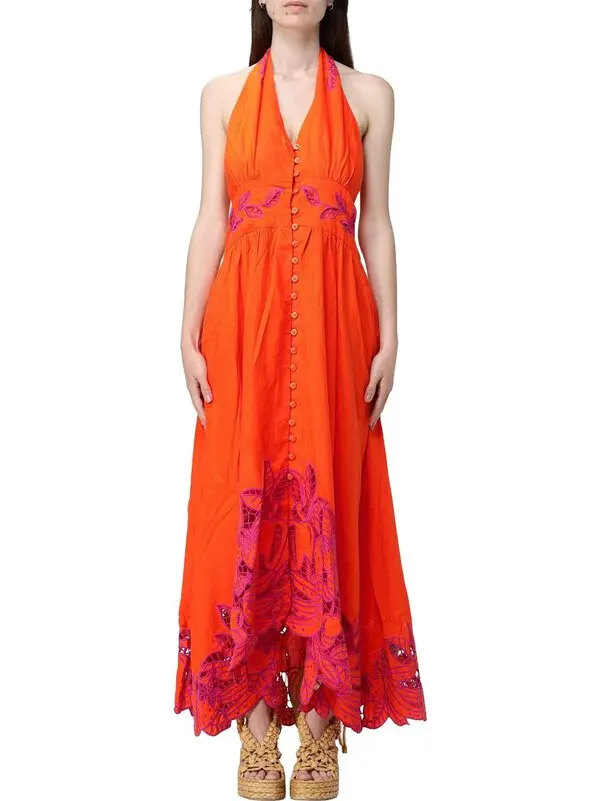 Farm Rio Embroidered Halter Maxi Dress - Orange