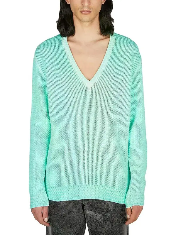 Guess V-neck Open Knit Sweater - Green