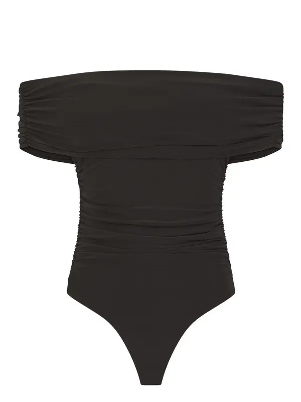 CELESTINE & MAE Off-the-shoulder Ruched Bodysuit - Black