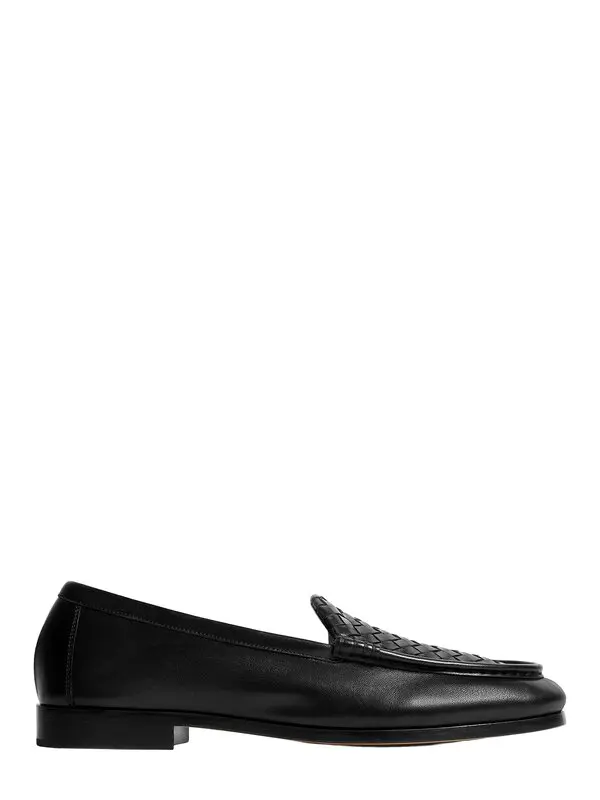 Bottega Veneta Leather Loafers With Intrecciato Weave - Black