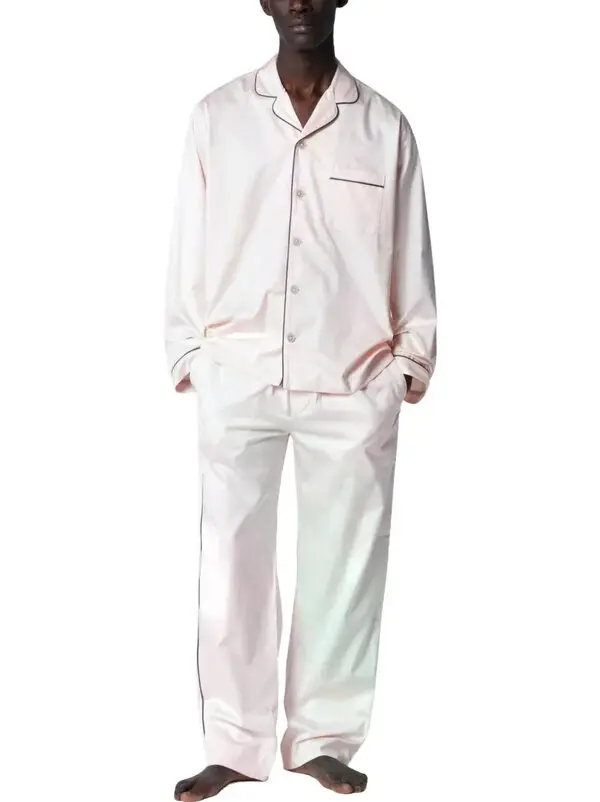 TEKLA Piping-detail Pajama Shirt - Pink