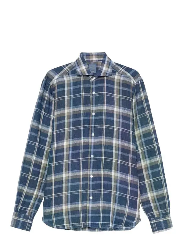 BARBA NAPOLI Plaid Long-sleeve Shirt - Blue