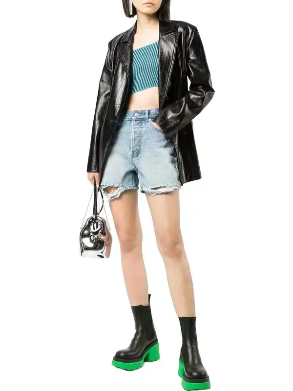 We11Done Light-wash Ripped Denim Shorts - Blue