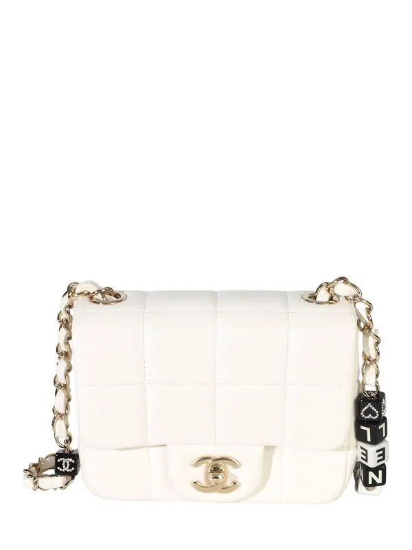 Chanel Quilted Lambskin Resin Crystal Square Monacoco Flap Bag - White
