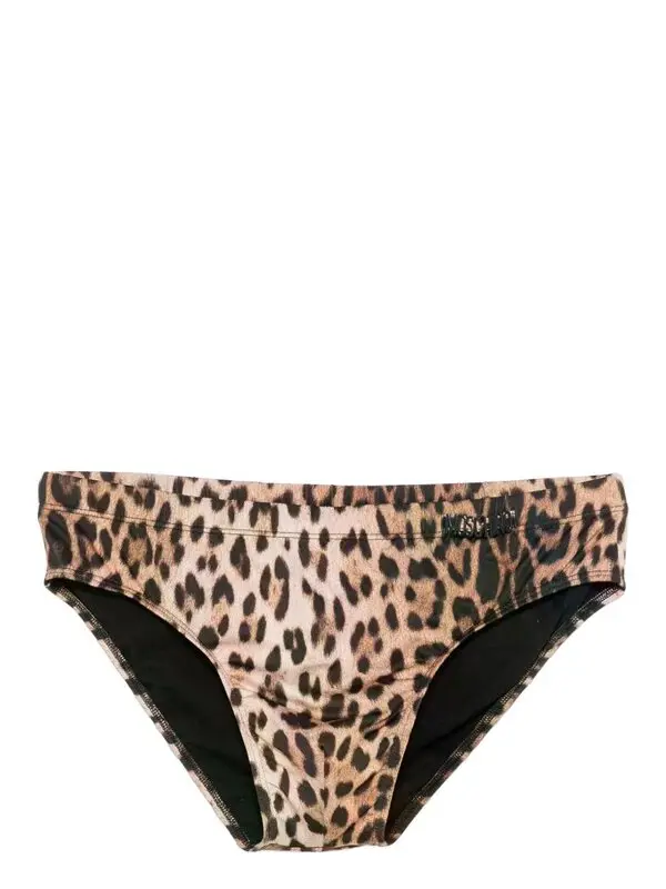 Moschino Leopard Print Logo Plaque Swim Trunks - Neutrals