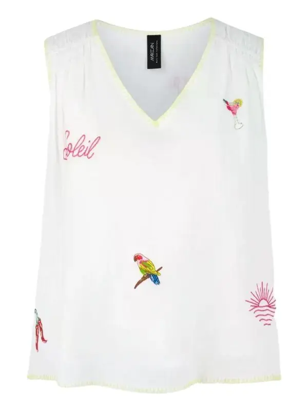 MARCCAIN Embroidered V-neck Blouse - White