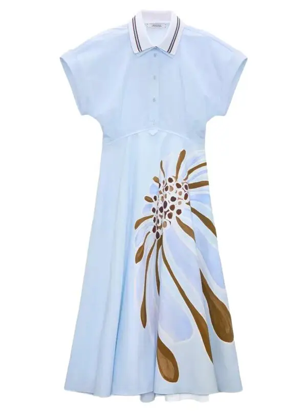 Dorothee Schumacher Floral Power Printed Polo-collar Dress - Blue