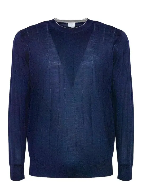Eleventy Ribbed Knit Crew Neck Sweater - Blue