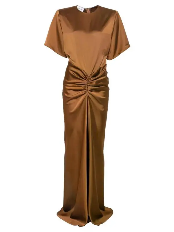 Andamane Iris Ruched Satin-finish Dress - Brown