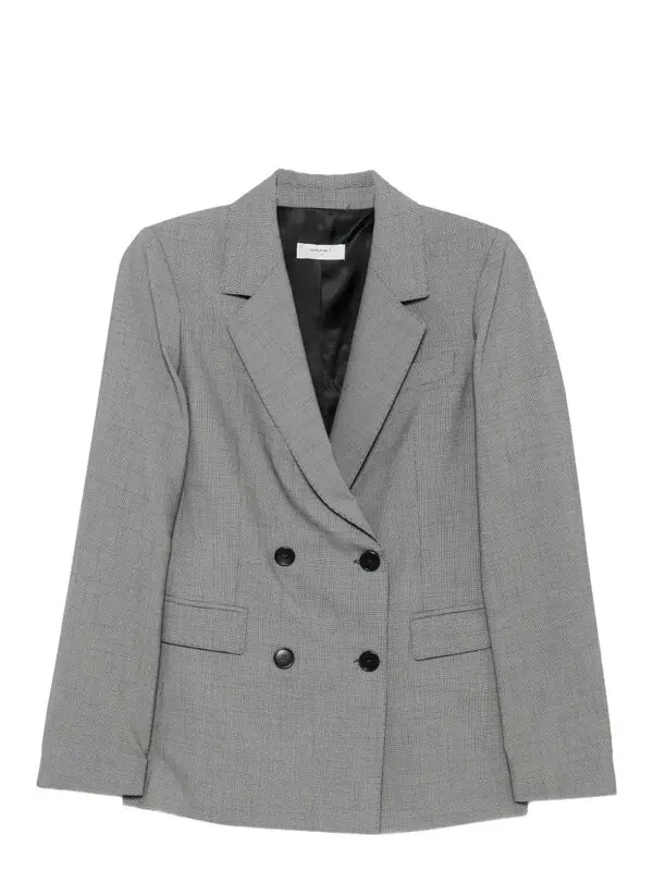 NINA 14.7 Micro-check Double-breasted Blazer - Black