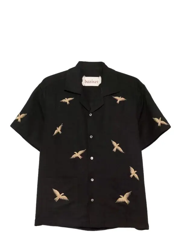 BAZISZT Bird-embroidered Shirt - Black