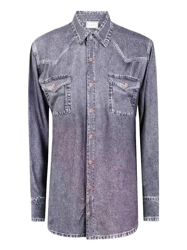 PIERRE-LOUIS MASCIA Double Pocket Acid Wash Shirt - Grey