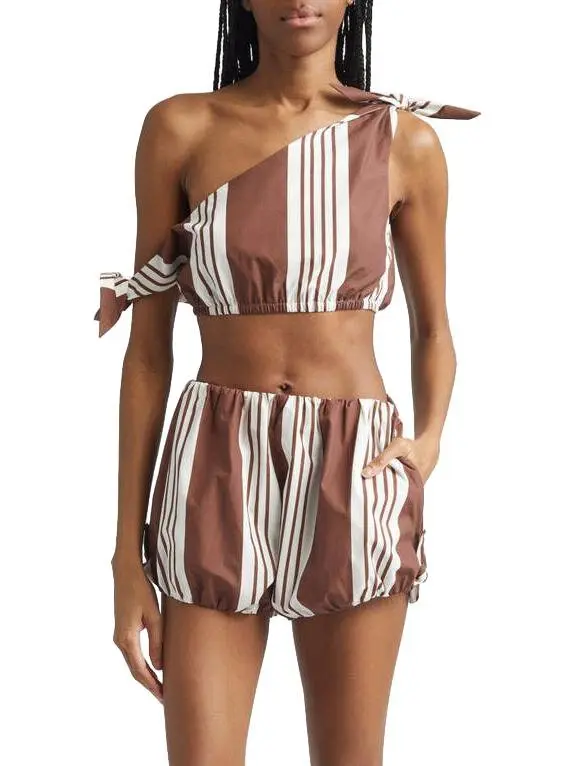 Posse Rosie Stripe Asymmetric Neck Crop Top - Chocolate Stripe