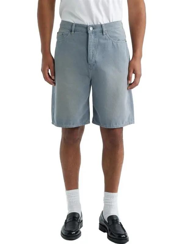 FRAME Baggy Fit Cotton Canvas 5-pocket Shorts - Blue Grey
