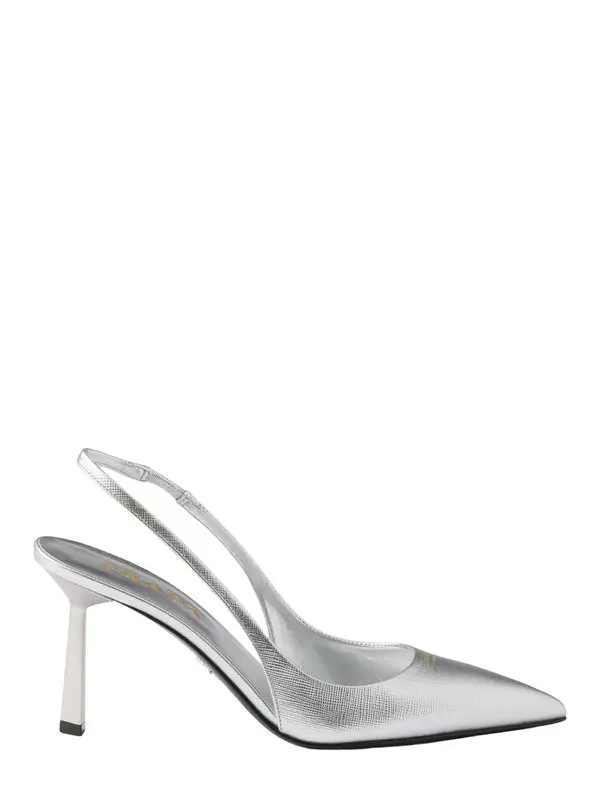 Prada Saffiano Leather Slingback Pumps With Stiletto Heel - Metallic