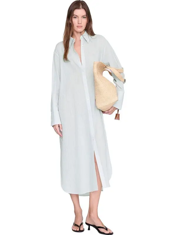 ANINE BING Noemi Mini Stripe Shirt Dress - Green And White Mini Stripe