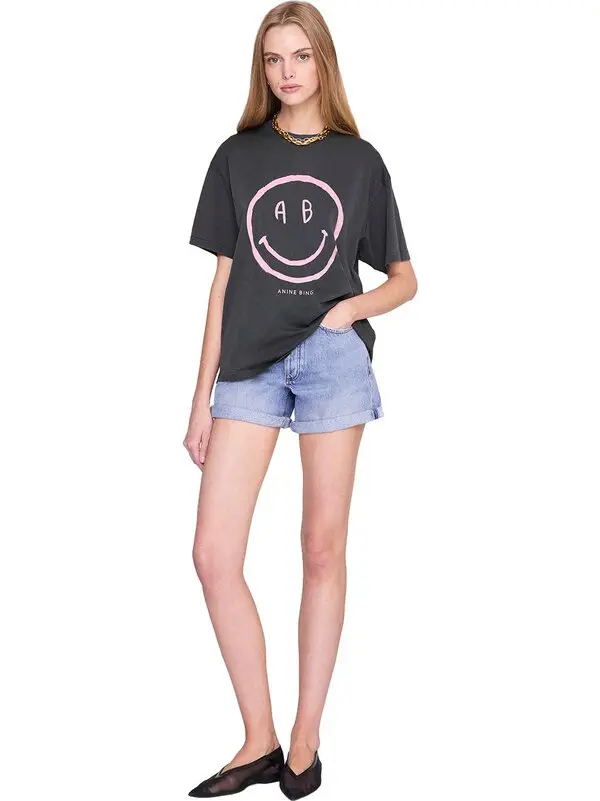 ANINE BING Cade Smiley Graphic T-shirt - Washed Grey