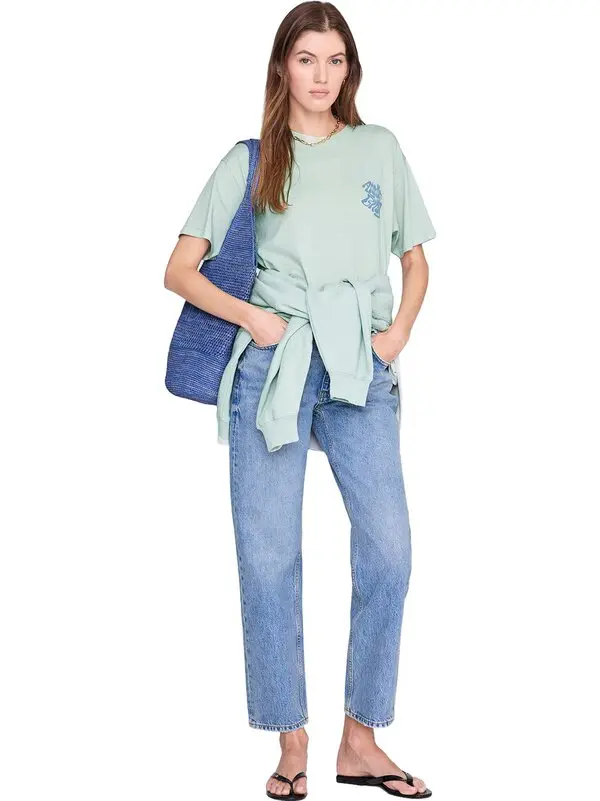 ANINE BING Cade Graphic Cotton Blend Tee - Washed Seafoam