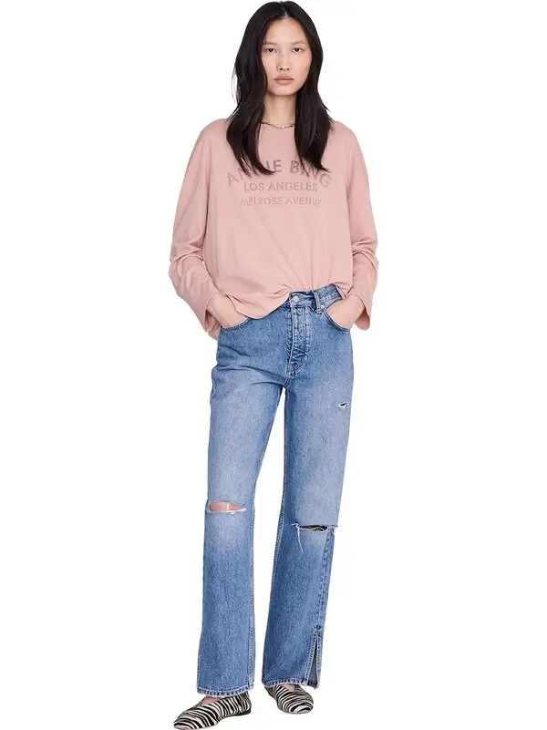 ANINE BING Ivan Long Sleeve Melrose Stencil Tee - Washed Blushed