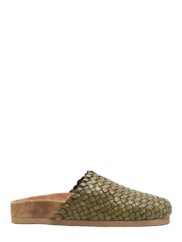 Dragon Diffusion Woven Leather Mules - Green
