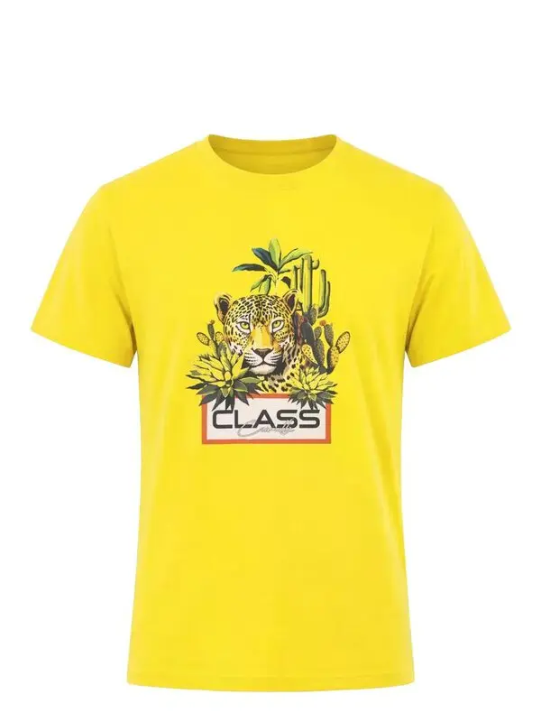 Roberto Cavalli Jaguar-print Tropical-motif T-shirt - Yellow