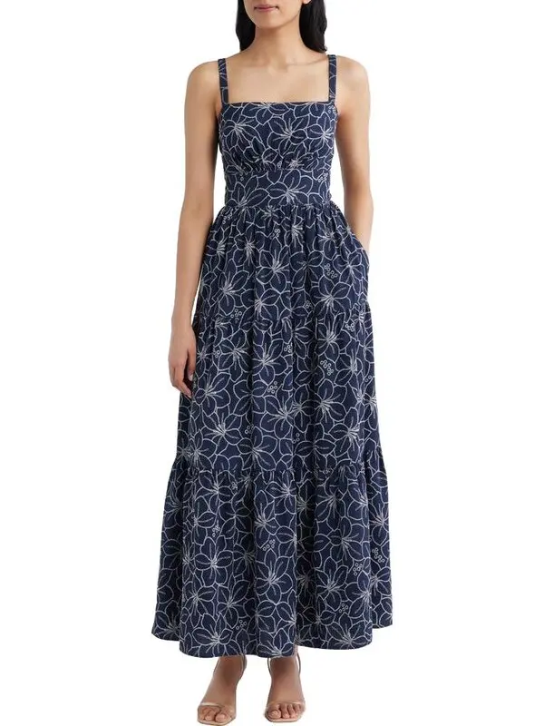 Julia Jordan Sleeveless Floral Embroidered Maxi Dress - Navy Multi