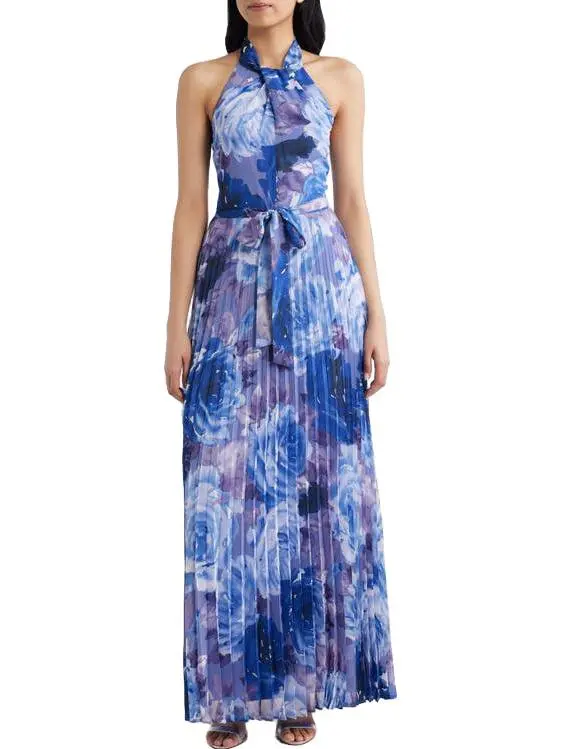 Julia Jordan Floral Chiffon Halter Maxi Dress - Purple Multi