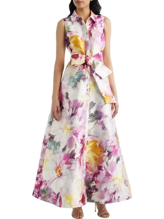 Julia Jordan Floral Satin A-line Gown - Pink Multi