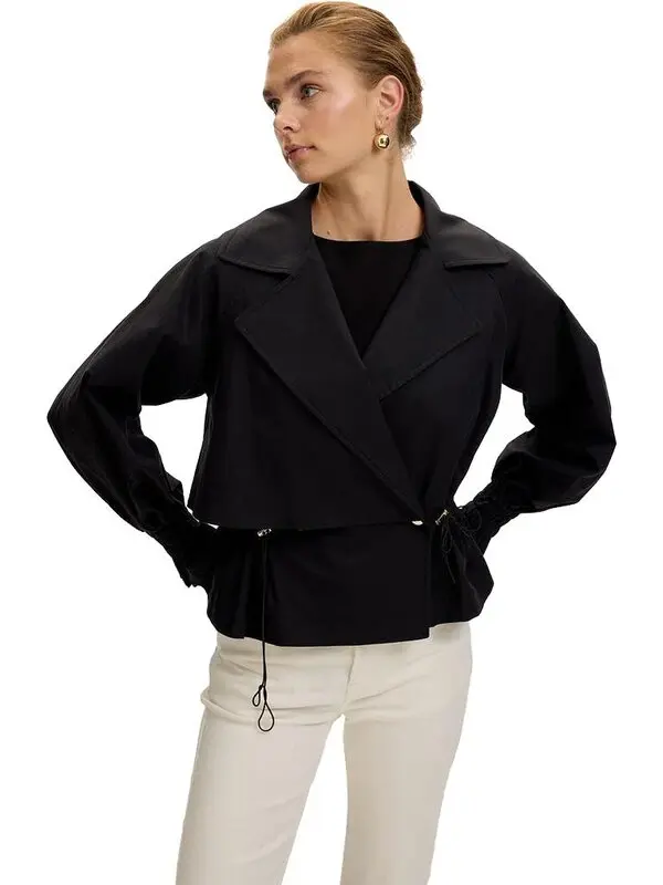 EXQUISE Cotton Shirt Collar Jacket - Black