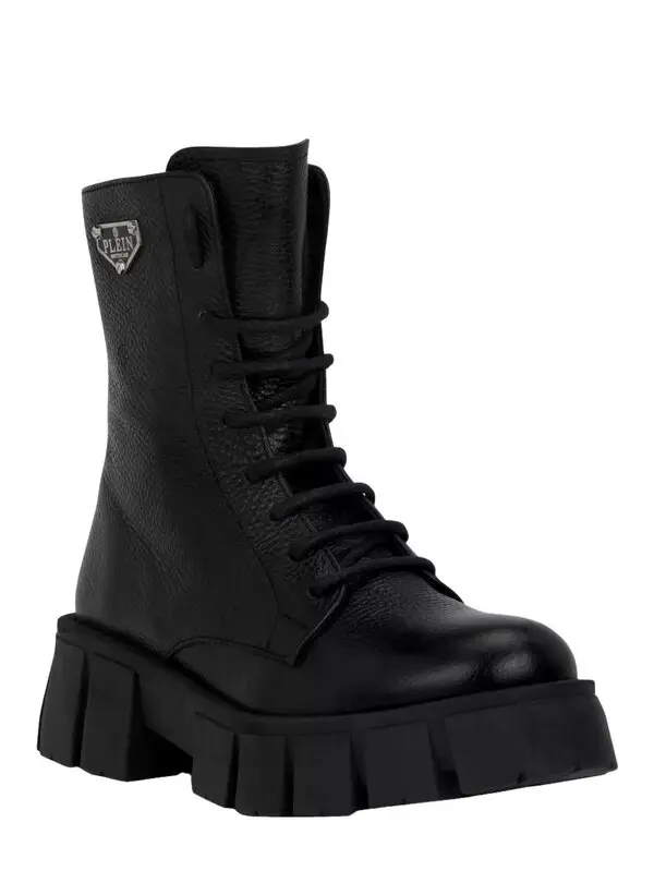 Philipp Plein Logo Plaque Combat Boots - Black