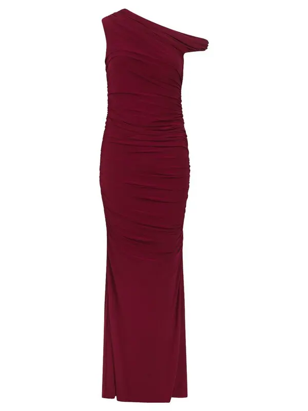 CELESTINE & MAE Dahlia Maxi Dress With Asymmetric Off-the-shoulder Neckline - Red