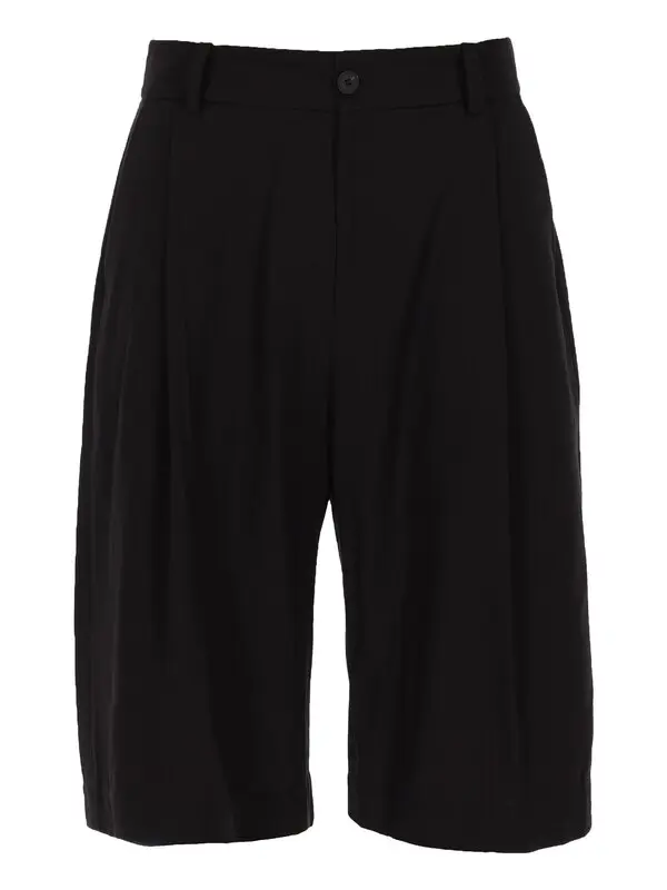 Studio Nicholson Pleated Cotton Linen Blend Shorts - Black