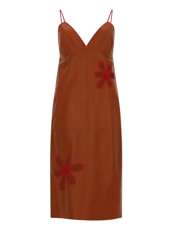 Fendi Nappa Leather Appliqué Dress - Brown