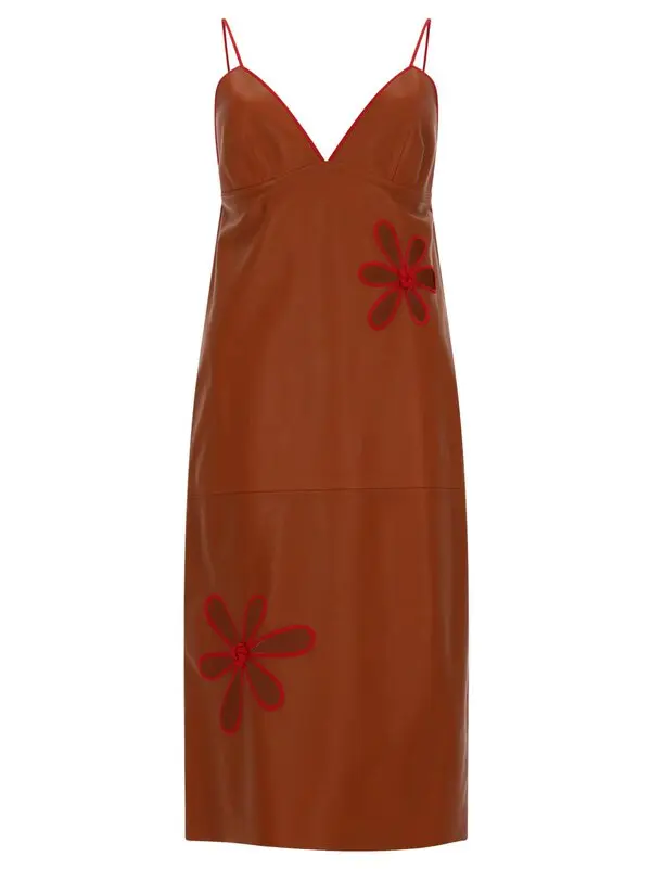 Fendi Nappa Leather Appliqué Dress - Brown