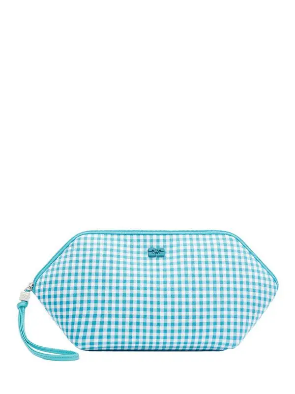 GANNI Checked Bikini Pouch With Logo Detail - Blue