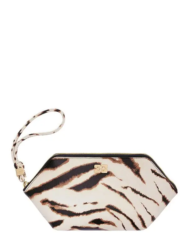 GANNI Tiger Print Pouch With Logo Detail - White