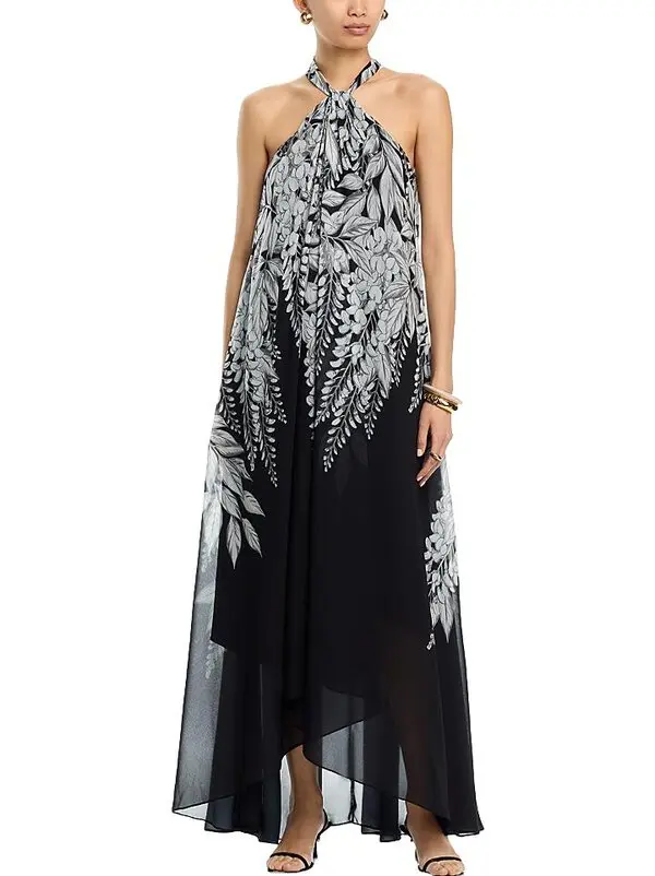 Kobi Halperin Daria Floral Print Halter Neck Maxi Dress - Black/white