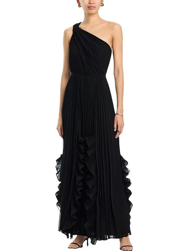 Kobi Halperin Pleated One-shoulder Gown - Black