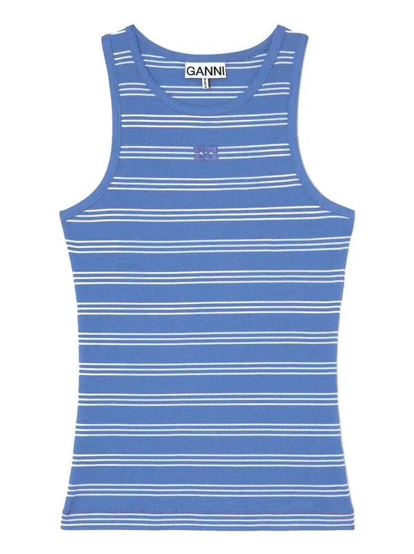 GANNI Striped Round Neck Tank Top - Nouvean Navy