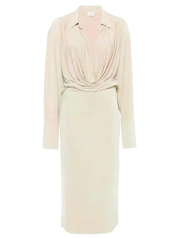 Andamane The Attico Lilia Draped-neck Long-sleeve Dress - Neutrals