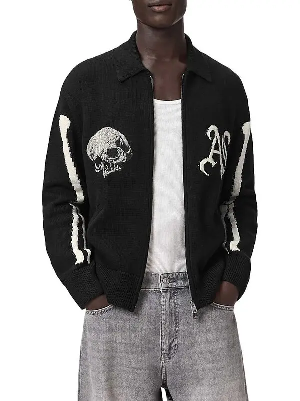 ALLSAINTS Adrian Skeleton Graphic Zip Sweater - Black