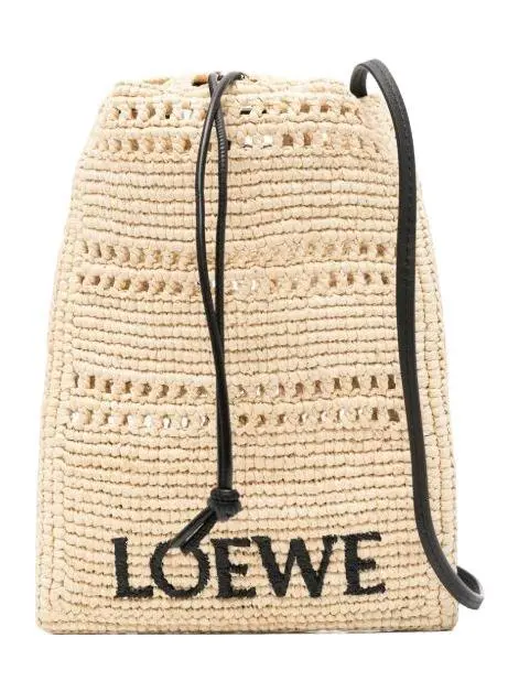 Loewe Raffia Drawstring Pocket Mini Bag - Beige