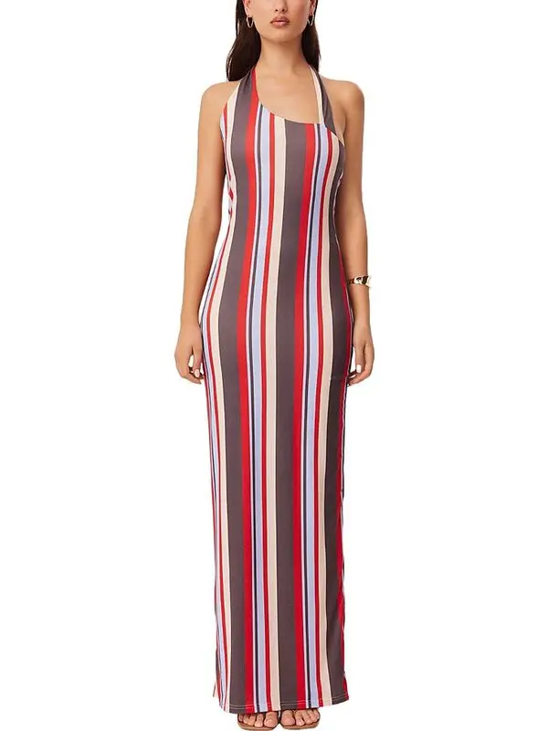SNDYS. Sherri Asymmetrical Maxi Dress With Print - Multi Stripe