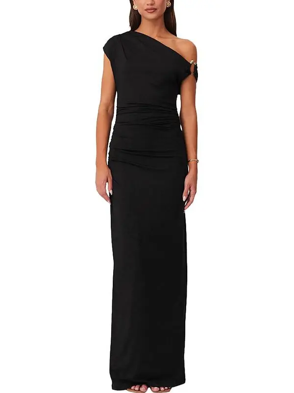 SNDYS Amabel Asymmetrical Maxi Dress With Ruched Detailing - Black