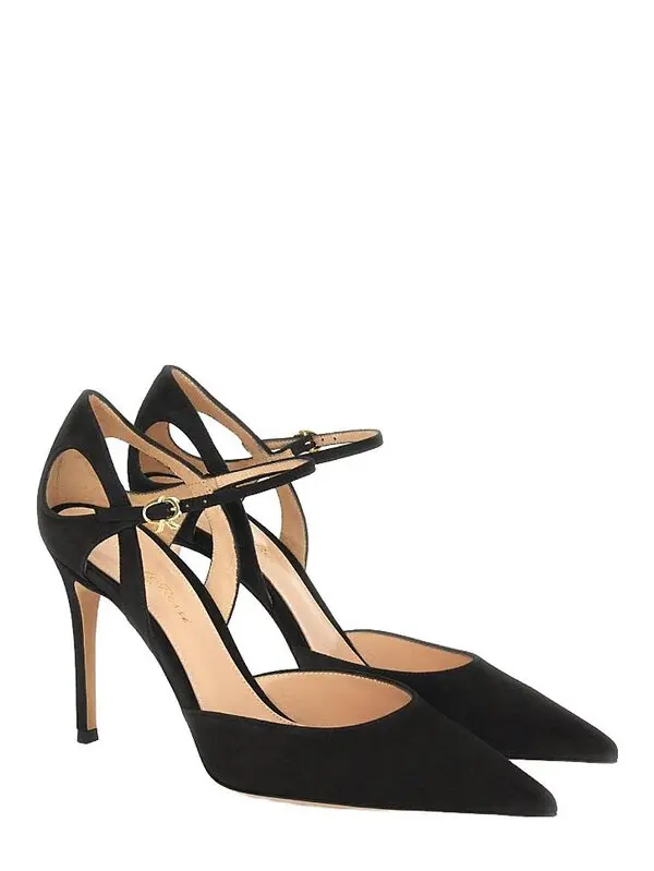 GIANVITO ROSSI Charlotte Ankle Strap Pumps - Black Suede Leather