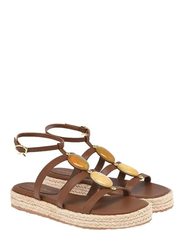 GIANVITO ROSSI Alicudi Espadrille Sandals - Brown Calf Leather