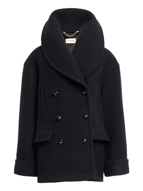 Altuzarra Double Breasted Wool Blend Coat - Navy