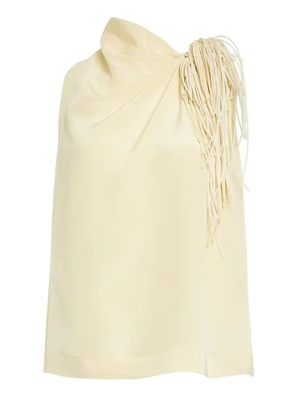 Altuzarra Alden Silk Top With Draping And Fringe Detail - Macadamia